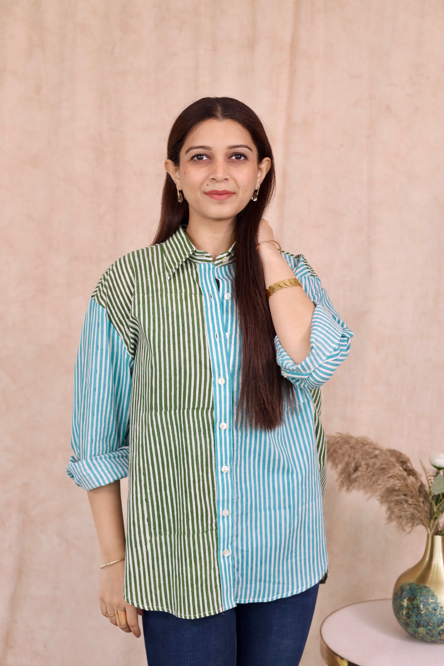 Blue Green Half And Half Shirt