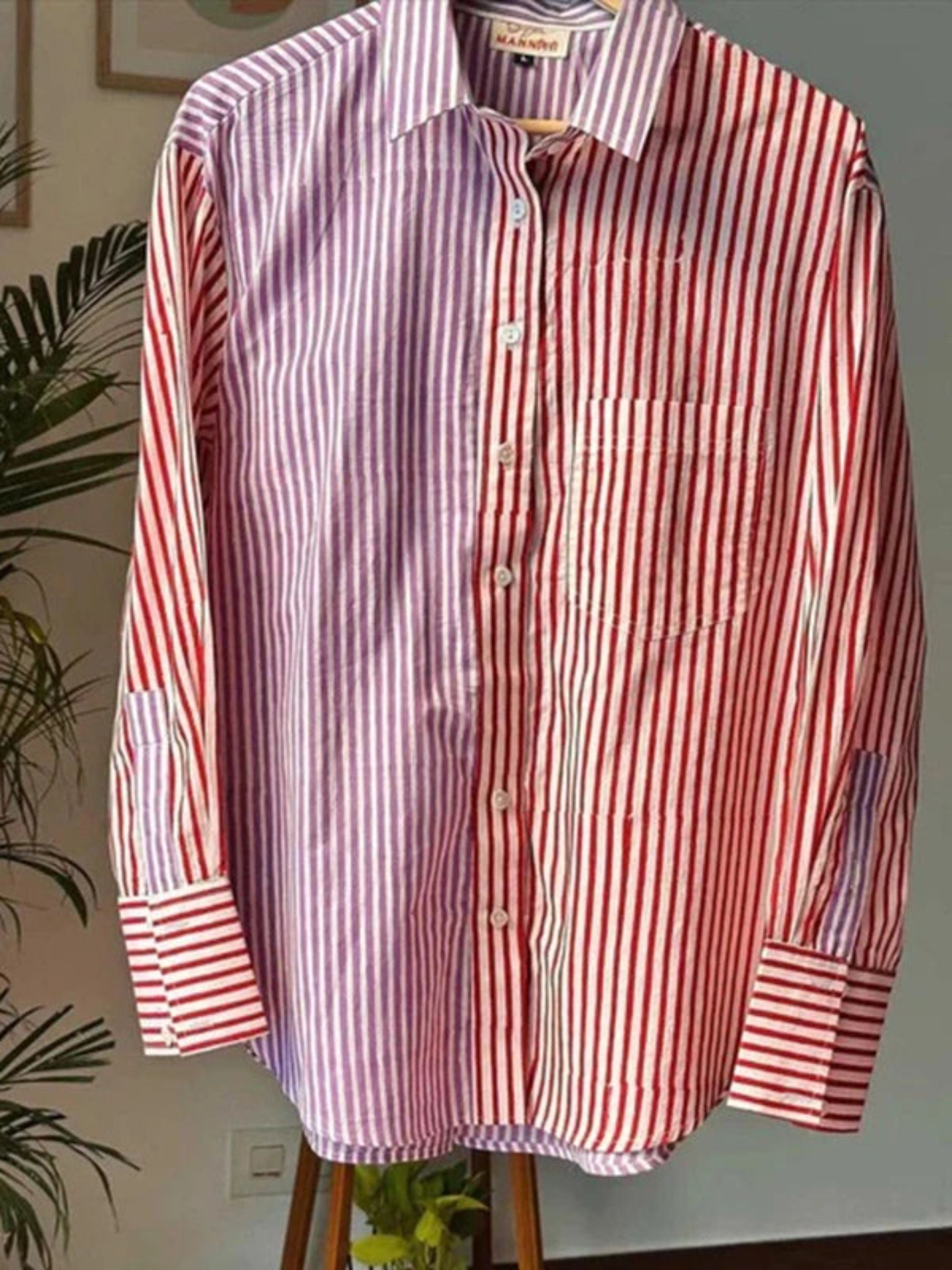 Multi-Stripes Half & Half Shirt